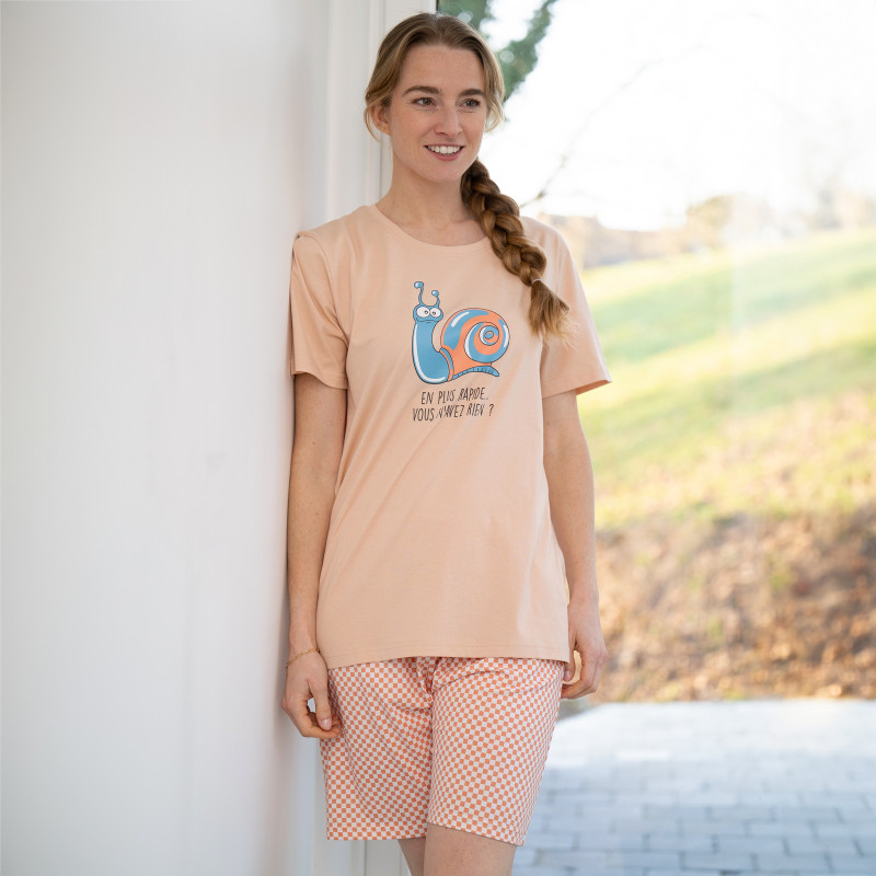 Pyjama court bleu pour femme pour l'été en jersey Escargot